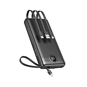 VEEKTOMX Power Bank with Built in Cables 20000mAh, Portable Charger for iPhone, USB C LED Display External Battery iPhone Charger Compatible with iPhone, iPad, Samsung and Android Devices for Travel