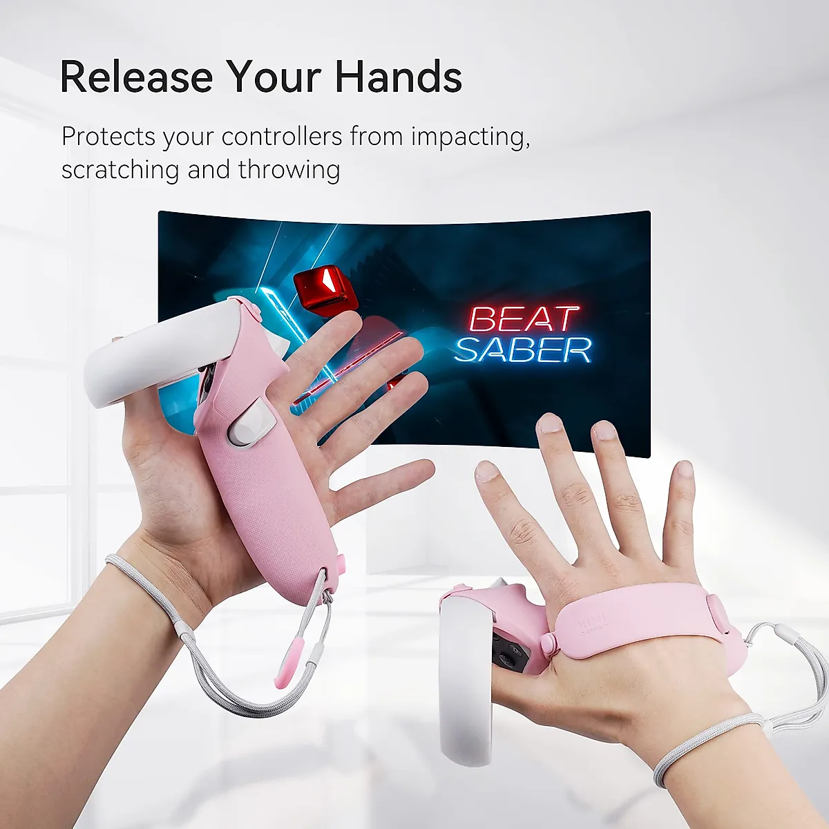 KIWI design Controller Grips Cover with Battery Opening Adjustable with Knuckle Straps, Suitable for Large Hands Compatible with Quest 2 Accessories (Pink)