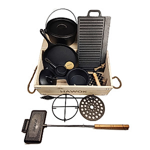 HAWOK Pre-seasoned Cast Iron Dutch Oven Camping Cooking Set with Carrying Storage Box