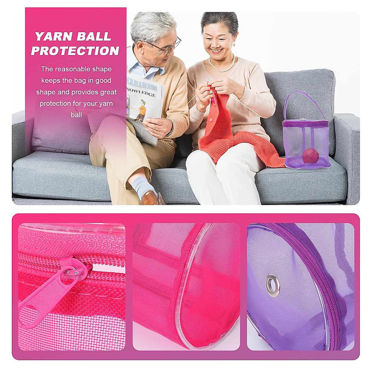 VILLCASE 2Pcs Wool Storage Bag Yarn Ball Holder Yarn Storage Yarn Thread Holder Yarn Ball Dispenser mesh Knitting Bag Multipurpose Tool Portable Yarn Bags Purple to Weave Nylon Handbag