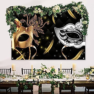 KUKUSOUL 6x4ft Mardi Gras Masquerade Party Backdrop Carnival Party Gold Sparkling Mask Background for Adults Women Birthday Party Decorations Birthday Party Decorations KUHBZT115