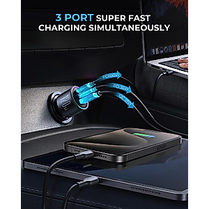 120W Car Charger USB C for iPhone 15 Pro, JOYROOM 3 Port Super Fast Car Charger Adapter PD 100W&35W QC 4.0 Car Phone Charger Fast Charging for iPhone 15/14/13 Pro Max/Samsung S23/22/Laptop