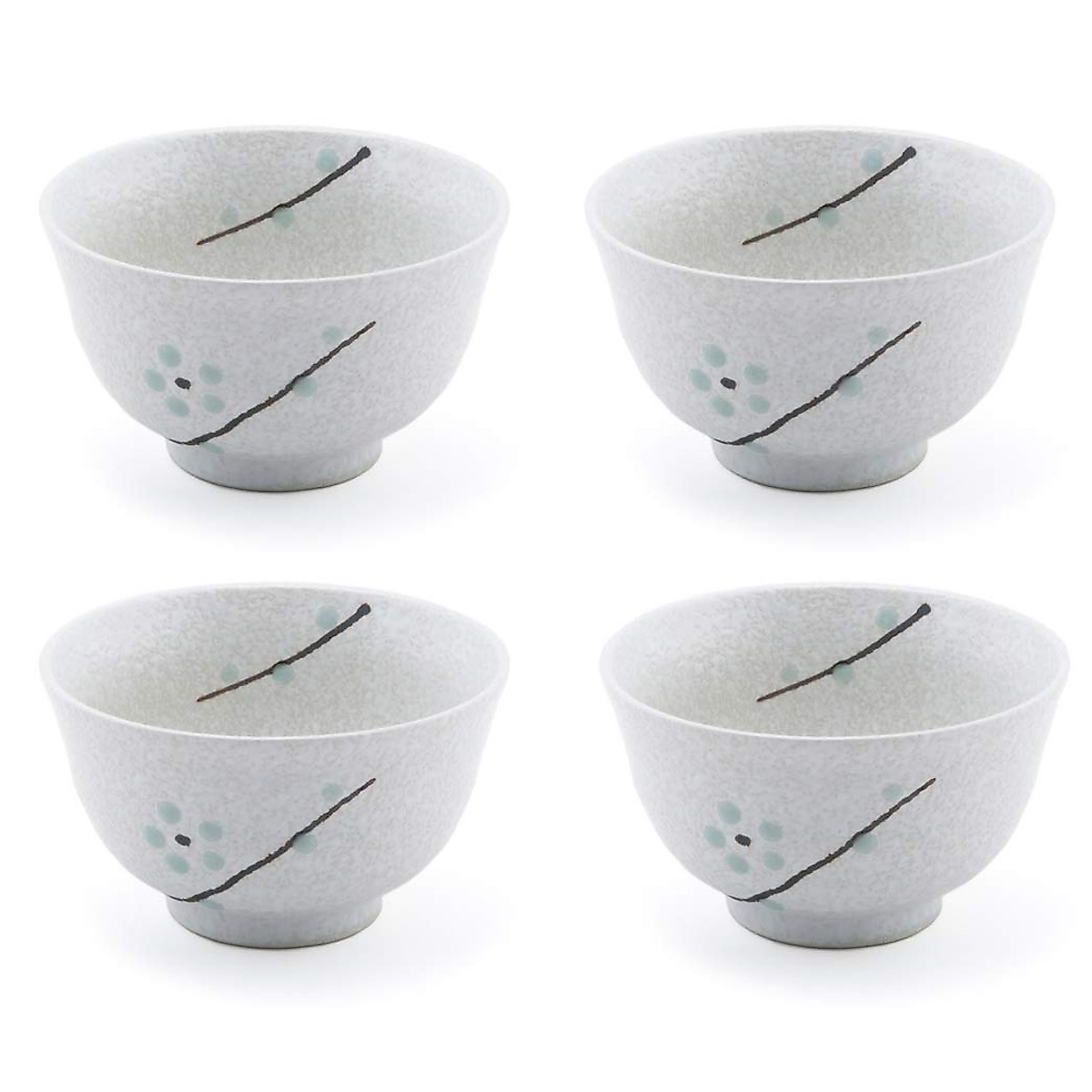 Hinomaru Collection Japanese Oriental Style 10 fl oz Porcelain Bowl Set 4.5" D Ochawan Rice Bowl Set of 4 Multi Purpose Tableware (White Snow)