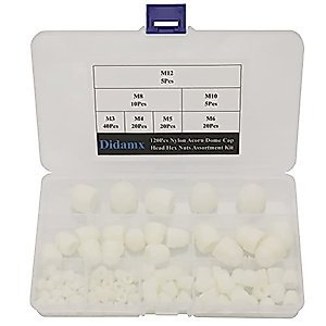 Didamx 120Pcs M3 M4 M5 M6 M8 M10 M12 Nylon Acorn Dome Cap Head Hex Nuts Assortment Kit