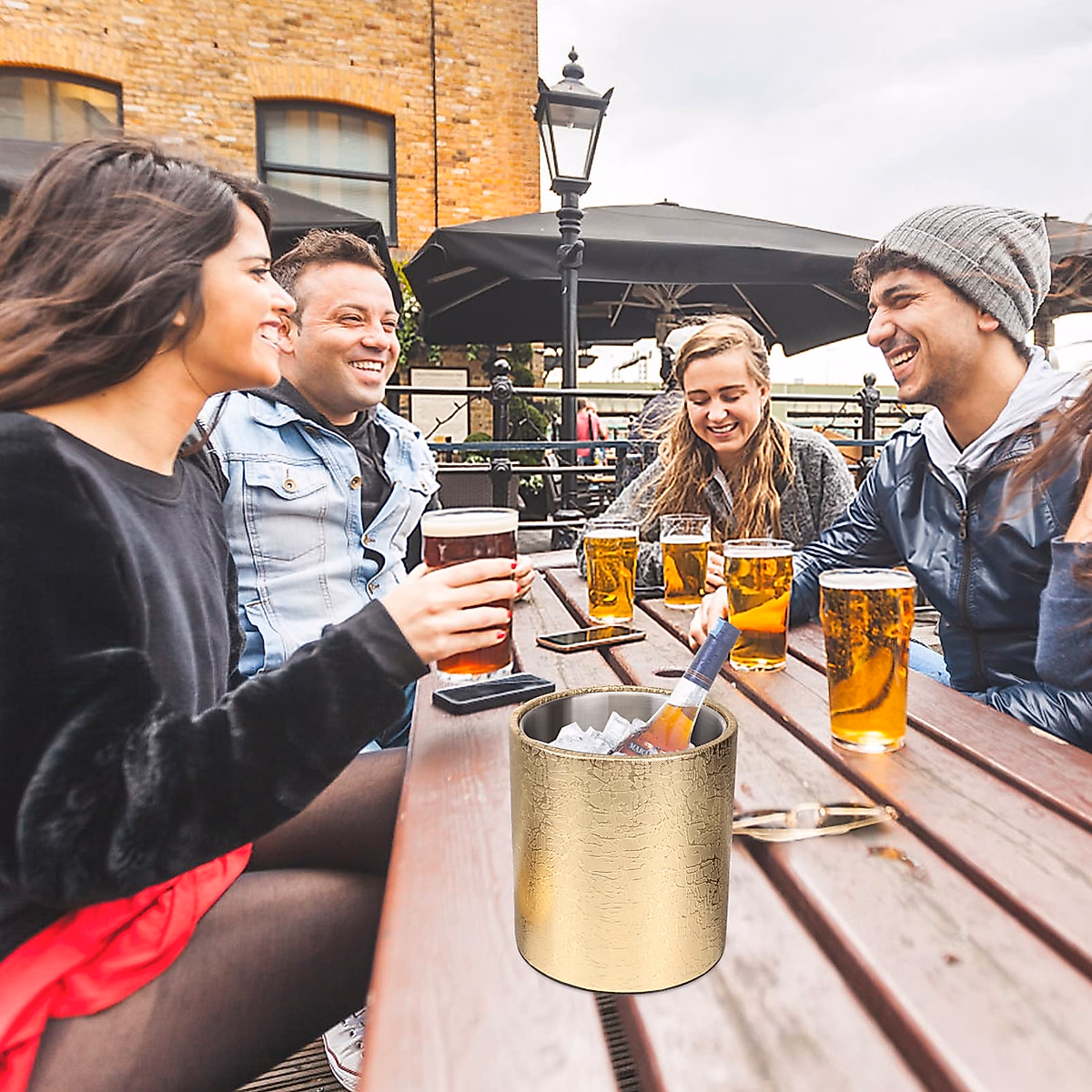 BESTonZON Gold Ice Bucket Gold Ice Bucket Gold Ice Bucket Gold Ice Bucket Stainless Steel Ice beer bottle cooler large ice bucket champagne ice bucket Bucket with Lid Gold Ice Bucket Gold Ice Bucket