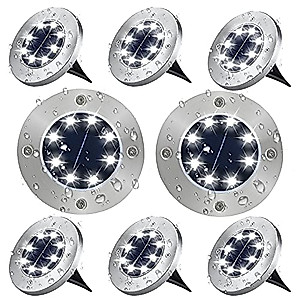 KAQ - Upgraded Solar Ground Lights, Super Bright Outdoor Garden in-Ground Lights, Waterproof Solar Garden Lights, Landscape Lights for Yard, Pathway, Lawn, Patio, Deck, Walkway (Cool White 8PK)