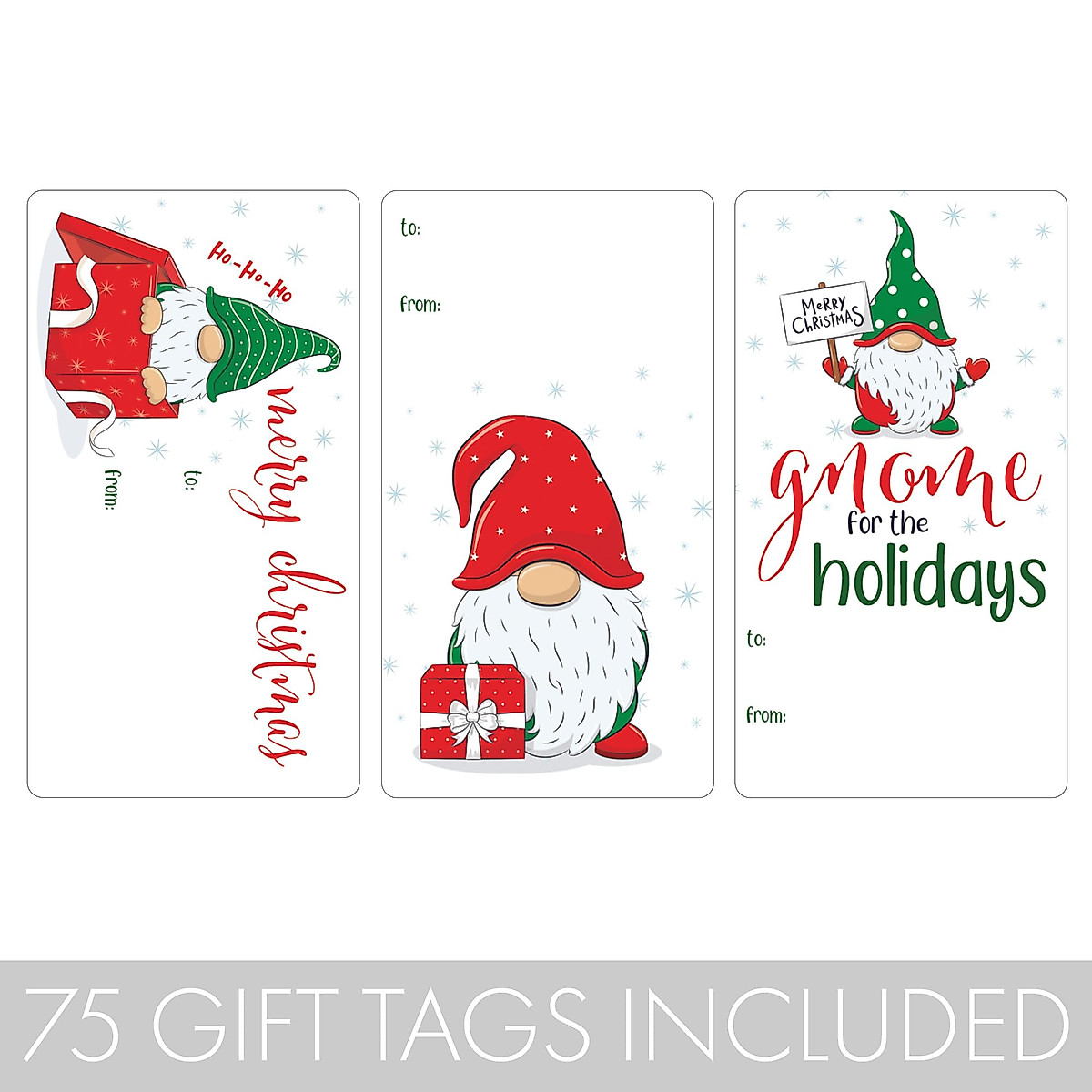 Christmas Gnome Gift Tags, Peel and Stick Christmas Gift Tags, Gnome Christmas Wrapping Paper Supplies - 75 Gift Wrap Tags