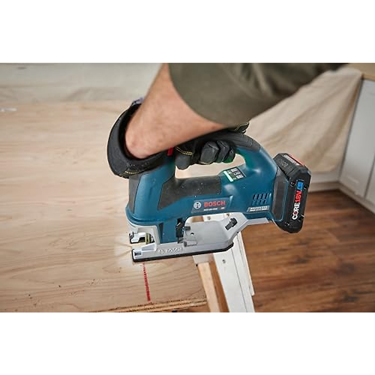 BOSCH GST18V-60CN 18V Brushless Connected Top-Handle Jig Saw, 3,800 SPM, LED Light, Tool-free Blade Change (Bare Tool)