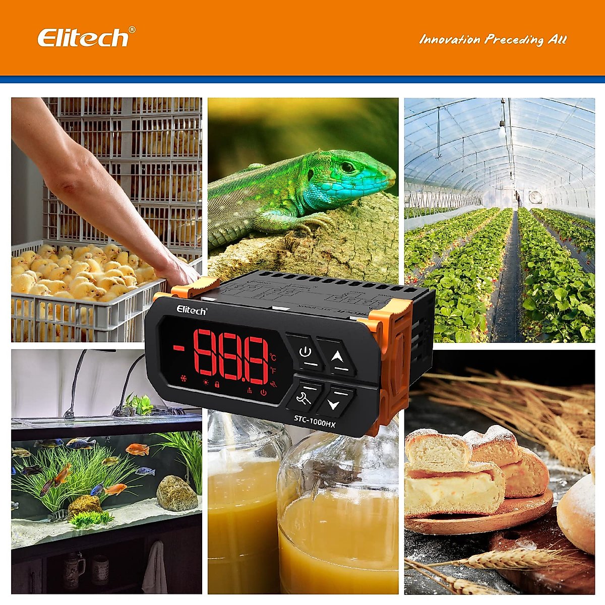 Elitech STC-1000HX Temperature Controller STC-1000 2nd Upgraded ℉⇋℃ Fahrenheit Celsius Switchable Origin Digital 110V Thermostat 2 Relays Advanced from STC-1000 New Panel 30% Larger