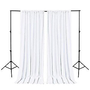 Hiasan White Backdrop Curtains for Parties, Polyester Photography Backdrop Drapes for Family Gatherings, Wedding Decorations, 5ftx10ft, Set of 2 Panels
