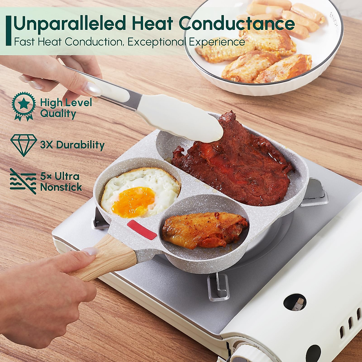 HorizonNest Egg Frying Pan Nonstick: 2 Cup light grey Skillet for frying Eggs, Pancake, Omelet, Steak, etc. Perfect for Breakfast. Suitable for Gas Stove & Induction Compatible