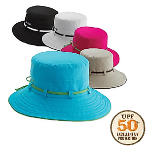 Panama Jack Women's Contrast Cotton Bucket Sun Hat with Sizing Tie, 3" Brim (Khaki)