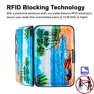 Kaabao Credit Card Holder Small RFID Blocking Wallet Business Metal Slim Mini Aluminum Hard Case for Women Men Gift (Paradise Tropical Island Beach)