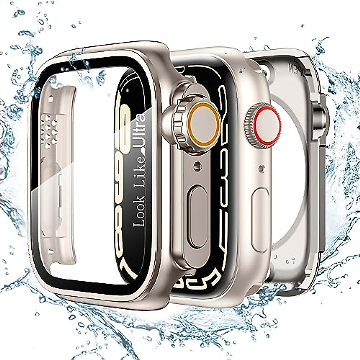 (2 in 1) Tensea for Waterproof Apple Watch Screen Protector Case Series 9 8 7 45mm【Apple Watch Ultra Style Case】, iWatch Protective Face Cover Look Like Ultra with Tempered Glass Film for Women Men