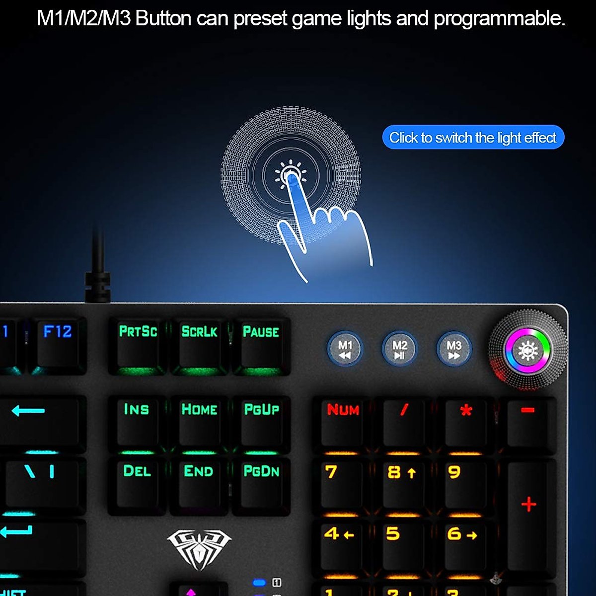 AULA F2088 Mechanical Gaming Keyboard, with Ergonomic Wrist Rest, Multimedia Control Knob, 22 Backlight Modes, Full Size USB Wired Computer Keyboards for Mac Laptop, Desktop (Black Switch)