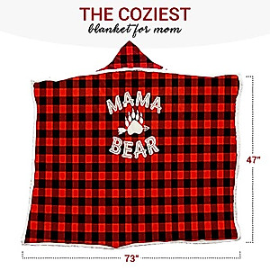 Vprintes Mother 's Day Gifts for Mom from Daughter Son - Mom Gifts from Daughters Sons - Birthday Gifts for Mom - Mama Bear Sherpa Fleece Hooded Blanket, Wearable Blanket