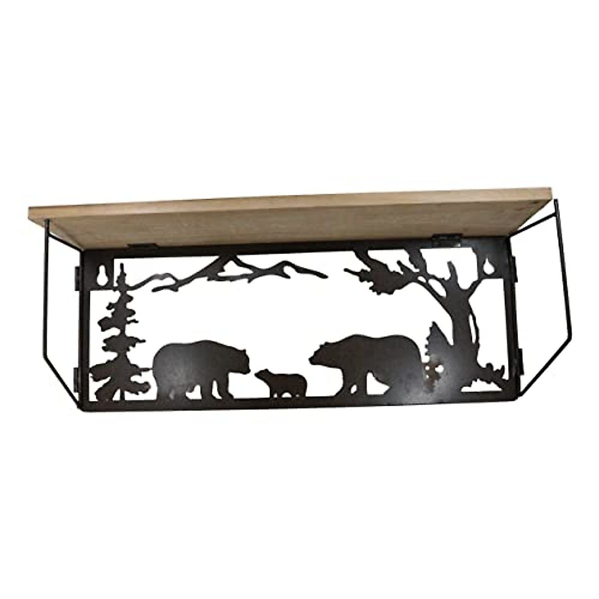 Ebros Gift Forest Woodlands Rustic Black Bear Family Metal Cutout Art Wall Hanging Floating Wood Shelf 20" Wide Rustic Bears Decorative Cabin Lodge Country Mountain Western Homes