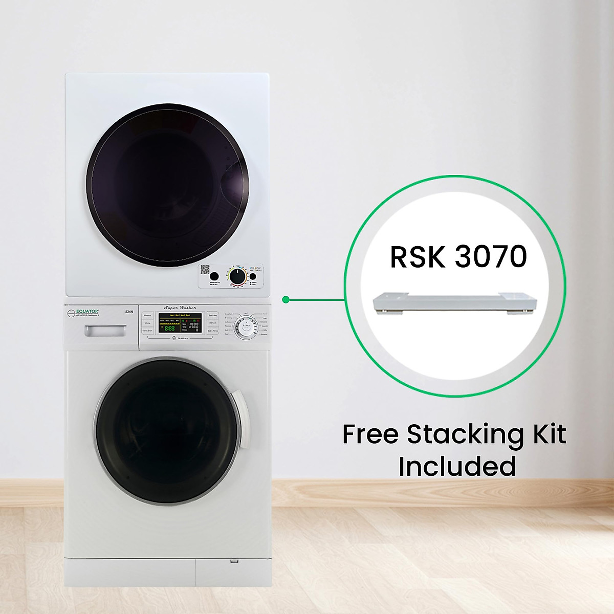 Equator 110V Compact Set Digital Washer 1.57cf + Vented Sensor Knob Dryer 3.5cf in White