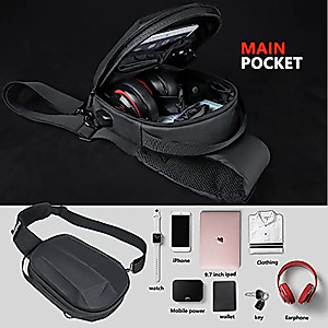 Wzsipod Small Hard Shell Sling Bag for Men Women, Crossbody Backpack Bag for Teenager, One Strap Chest Bags for Men, Lightweight Quest 2 Case With USB-A Charger Port for Daily Cycling Hiking (Black)