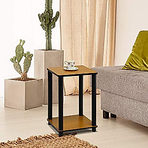 Furinno Basic 3-Tier Bookcase Storage Shelves, Light Cherry & Turn-N-Tube End Table, 1-Pack, Light Cherry/Black