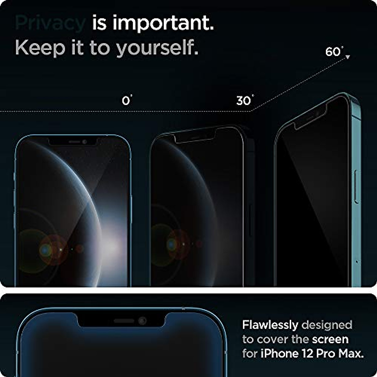 Spigen Tempered Glass Screen Protector [GlasTR EZ FIT- Privacy] Designed for iPhone 12 Pro Max - 2 Pack