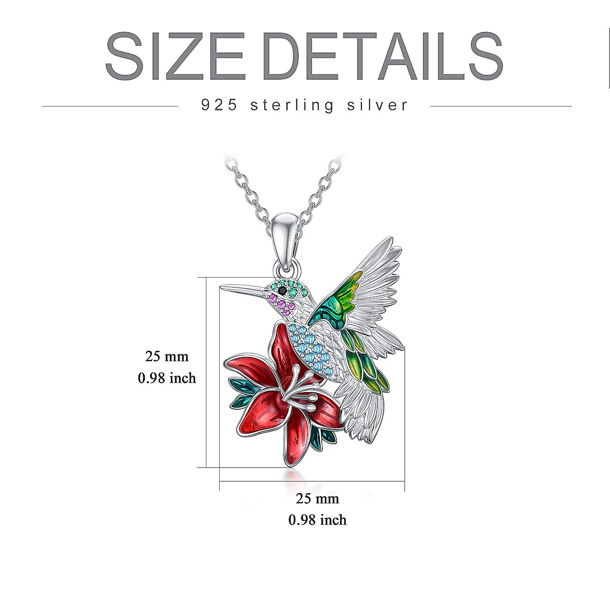 PEIMKO Hummingbird Necklace Enamel Hummingbird Pendant Necklace Sterling Silver Cute Aniamal Bird Necklace with Flower Bird Pendant for Women