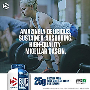 Dymatize Elite Casein Protein Powder, Slow Absorbing with Muscle Building Amino Acids, 100% Micellar Casein, 25 g Protein, 5.4 g BCAAs & 2.3 g Leucine, Helps Overnight Recovery, Cinnamon Bun, 64 Oz