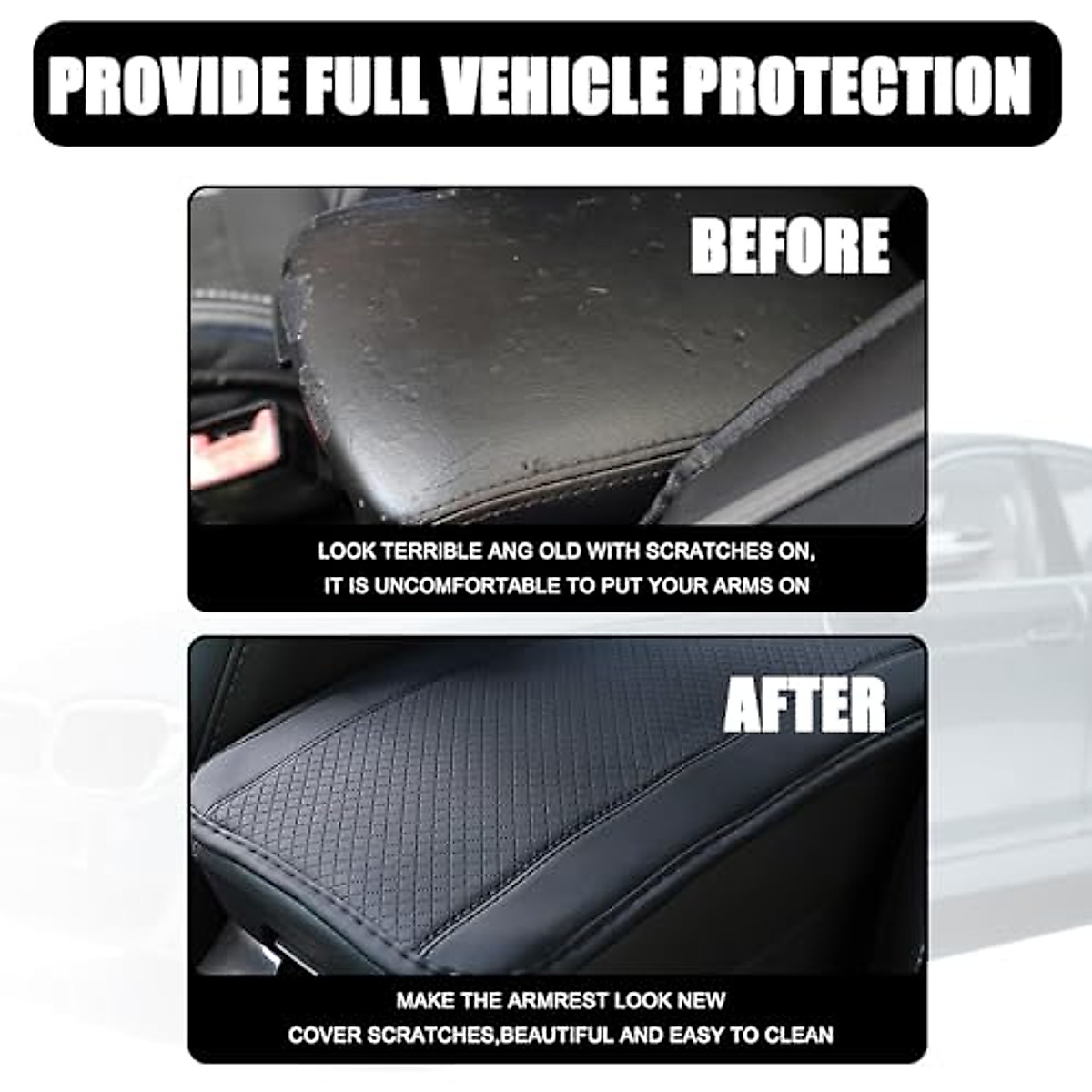 UGSHY Pack-1 Universal Car Armrest Box Mat, Fiber Leather Embossing, Waterproof Armrest Cover Center Console Mat, Fit for Most Car, SUVs, Truck (Black)