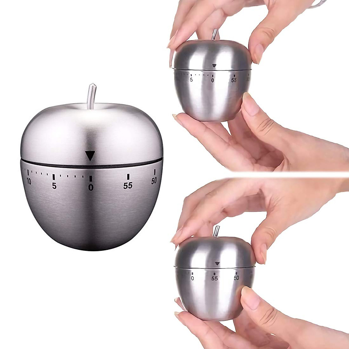 Wailicop Apple Kitchen Timer Stainless Steel Mechanical Rotating 60 Minute Alarm Timer Count Down Timer for Learning, Cooking, Cosmetic Applications, Baking, Exercise