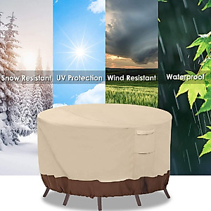 Vailge Round Patio Furniture Covers, 100% Waterproof Outdoor Table Chair Set Covers, Anti-Fading Cover for Outdoor Furniture Set, UV Resistant, 72"DIAx28"H, Beige & Brown