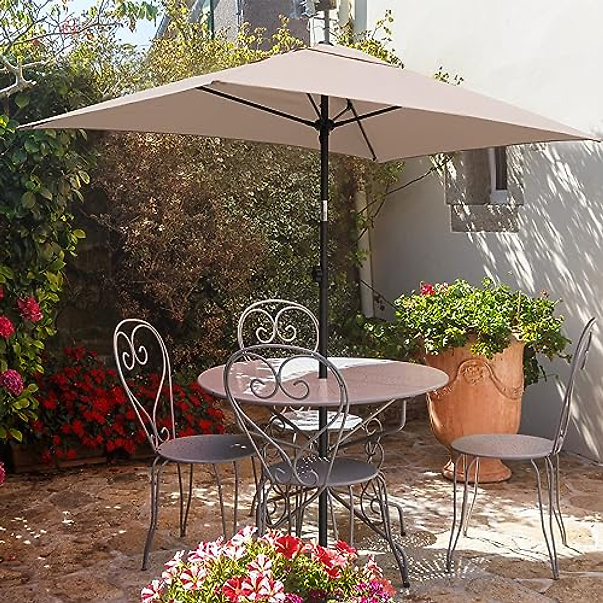 AMMSUN 6.5 x 4.5ft Rectangular Patio Umbrella Outdoor Table Umbrella Steel Pole and Fiberglass Ribs, Beige