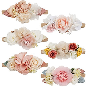 6PCS Baby Girl Headbands Flower Nylon Headbands Elastic Hair Bands Baby Floral Hair Accessories for Newborn Infant Toddlers Baby Birthday Party (Flower Baby Headbands-A)