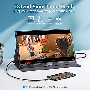 KYY Portable Monitor 15.6inch FHD 1080P USB-C Laptop HDMI Gaming Monitor w/Premium Smart Cover & Dual Speakers, External HDR Computer Display for PC MAC Phone Xbox PS4 Switch