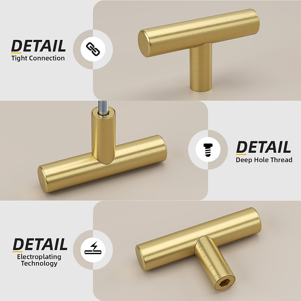 goldenwarm 10 Pack Gold Cabinet Knobs Brushed Brass Drawer Knobs Gold Dresser Hardware - LS201GD Single Hole Handles for Kitchen Cupboard Doors Closet Hardware 2in Overall Length