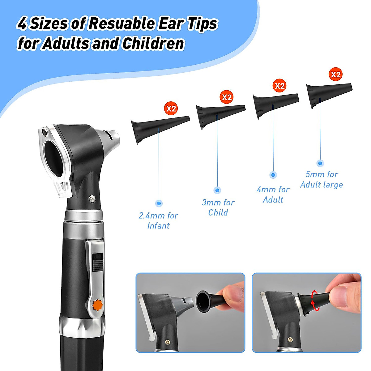 Scian Otoscope - Ear Scope with Light, Ear Infection Detector and Pocket Ear Checker Kit with 3X Magnify Lens, Suitable for Kids, Adults, Doctors, Pets(Black)
