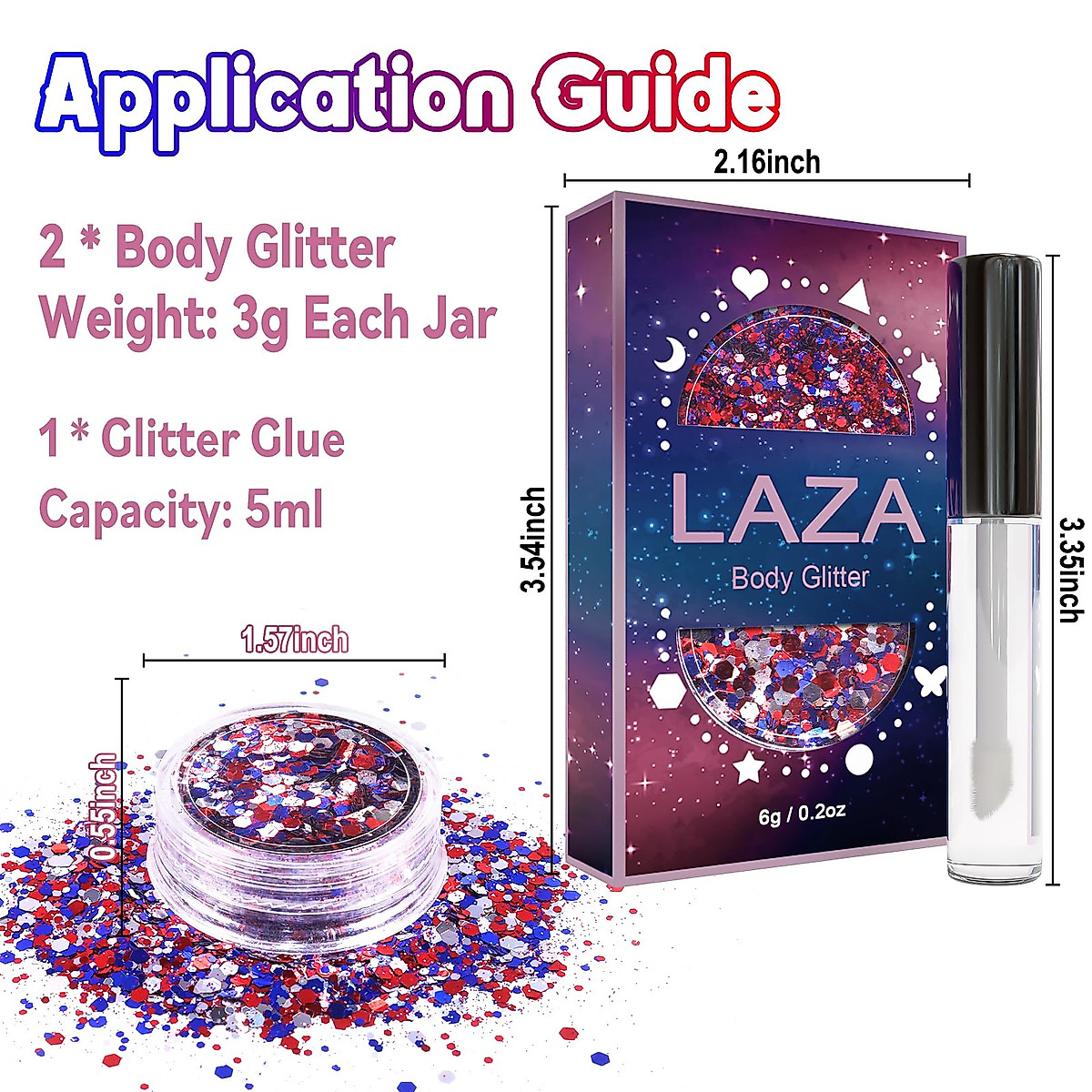 Laza Independence Day Body Glitter, 2 Jars Red Blue White Chunky Sequins with Glue Women Eyeshadow 4th of July Face Paint Festival Rave Outfit Hair Accessories Party Costumes – Circus Carnival