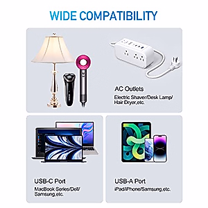 6FT PD 65W USB C Power Strip Surge Protector for Travel&Work, 9-in-1 Power Strip with 6 Widely AC Outlets&3 USB Ports, Overload Protection, Flat Plug, Wall Mount, Desk USB Charging Station, 1875W/15A