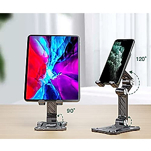 ZiXuan Cell Phone Stand for Desk. Adjustable Office Phone Stand Foldable Angle Height Phone Holder Compatible with 4.7inch-13inch Smartphone/iPad/Tablet. (Black)