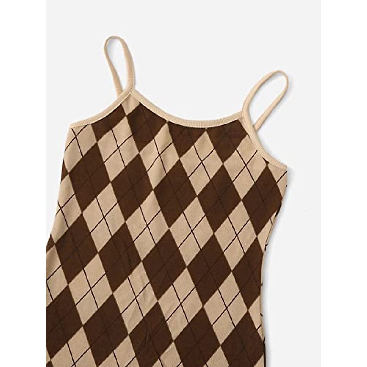 SweatyRocks Girl's 2 Piece Outfits Argyle Print Cami Mini Dress with Short Sleeve Crop Tee Brown 8Y