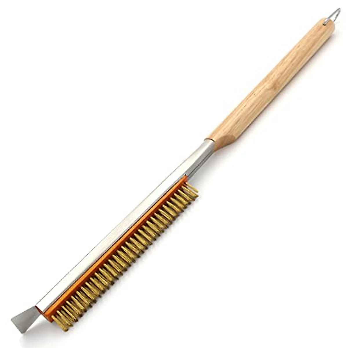 Mauncode 21 Inch Pizza Stone Brush with Scraper - Perfect Cleaning Tool for Outdoor Portable Pizza Oven, with Wood Handle & Brass Bristles