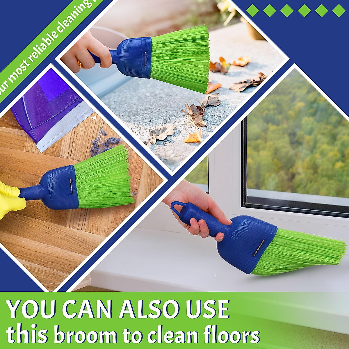 Domensi 2 Pcs Whisk Broom Poly Fiber Handheld Brush Hand Broom Outdoor Broom Car Broom with Hang Hole for Cleaning Inddoor Porches Floors Decks Driveways Dirt Dust