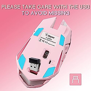 VEGCOO Pink Wireless Gaming Mouse, Silent Click Wireless Mouse with Colorful RGB LED Lights, Rechargeable Computer Mice with Side Buttons and 3 Level DPI, for Laptop and Desktop