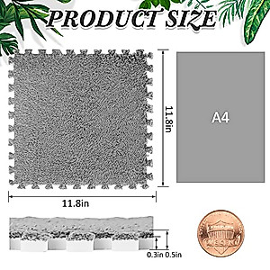 15 Pcs Plush Foam Floor Mat Square Interlocking Fluffy Tiles with Border Play Mat Flooring Tiles Soft Climbing Area Rugs for Home Playroom Decoration