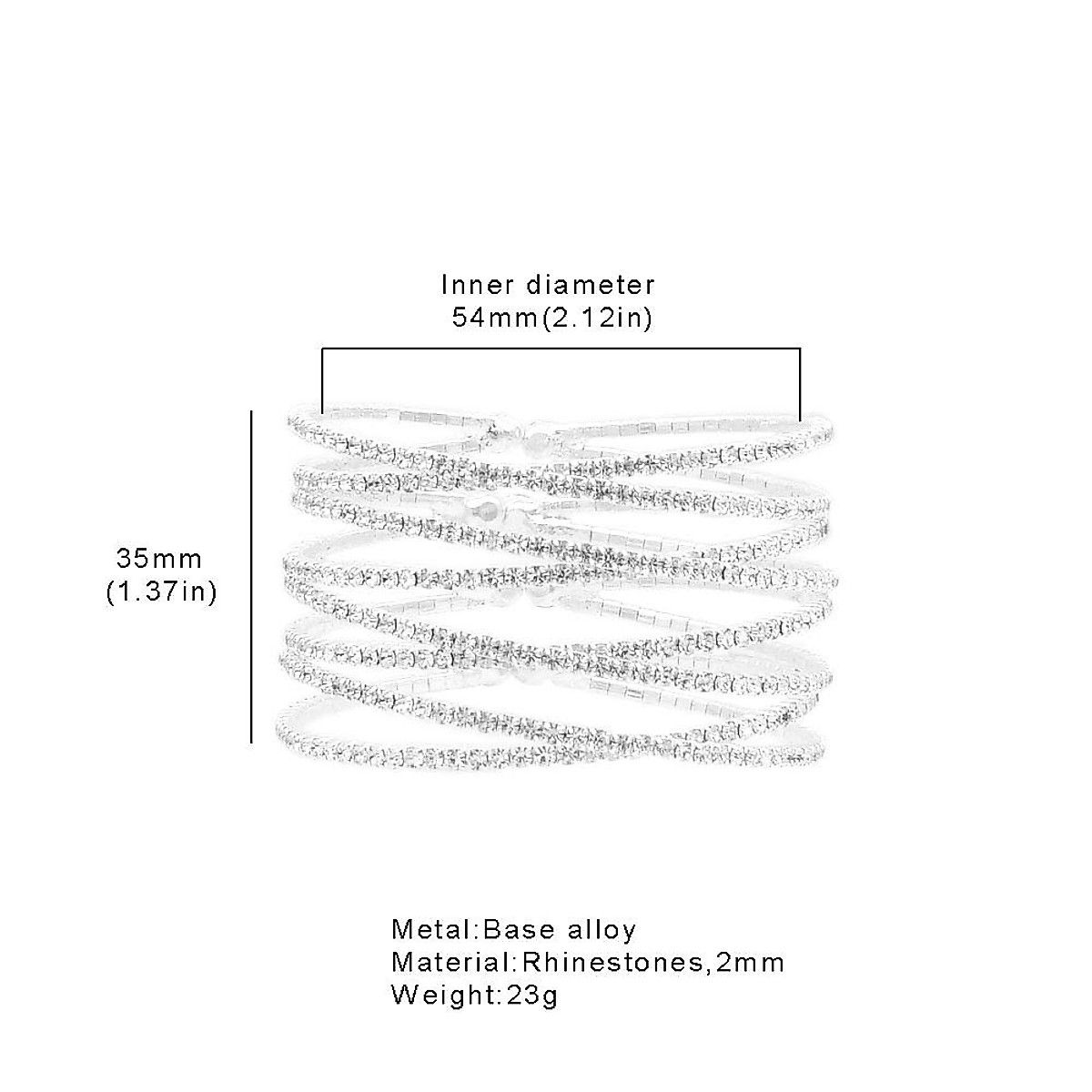 JSEA 4-Womens Rhinestones Cross Cuff Bracelet Open End Wide Bangle Silver tone