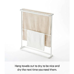 Yamazaki Home Bath Towel Hanger - Bathroom Organizer Storage Holder Dry Rack, Steel, Water Resistant