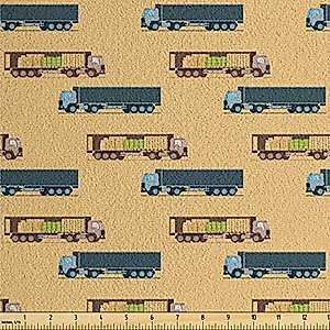 Ambesonne Travel Faux Suede Fabric by The Yard, Delivery Trucks Shipping Cars Van Warehouse Mechanical Transport Theme, for Indoor Outdoor DIY Projects Upholstery, 2 Yards, Pale Orange Slate Blue