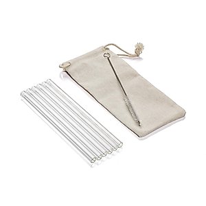 Simplifi It Clear Glass Cocktail Straw Set with Nylon Cleaning Brushes (8 PC.) - SI-SGL6-8C