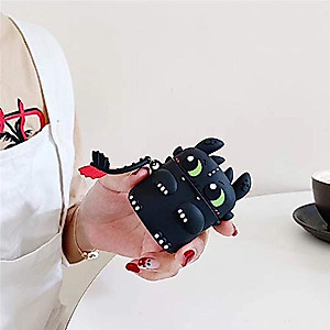 ZOSTLAND Cute Earphone AirPods Case, Long Tail Sitting Dragon Thick Soft Portable Silicone Protective Shockproof Skin Cover Box Compatible with Apple AirPods 2&1 Charging Station Case (Dragon Black)