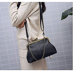 Abuyall Women Small Retro Purse Vintage Top Handle Handbag Kiss Lock Shoulder Bag Black