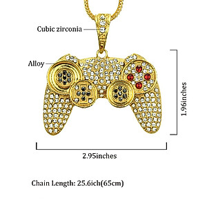 Jemant Video Game Controller Necklace For Men Women Iced Out Pendant Bling Hip Hop Cool Punk Gold Plated Game Console Handle Necklace Friendship Gift